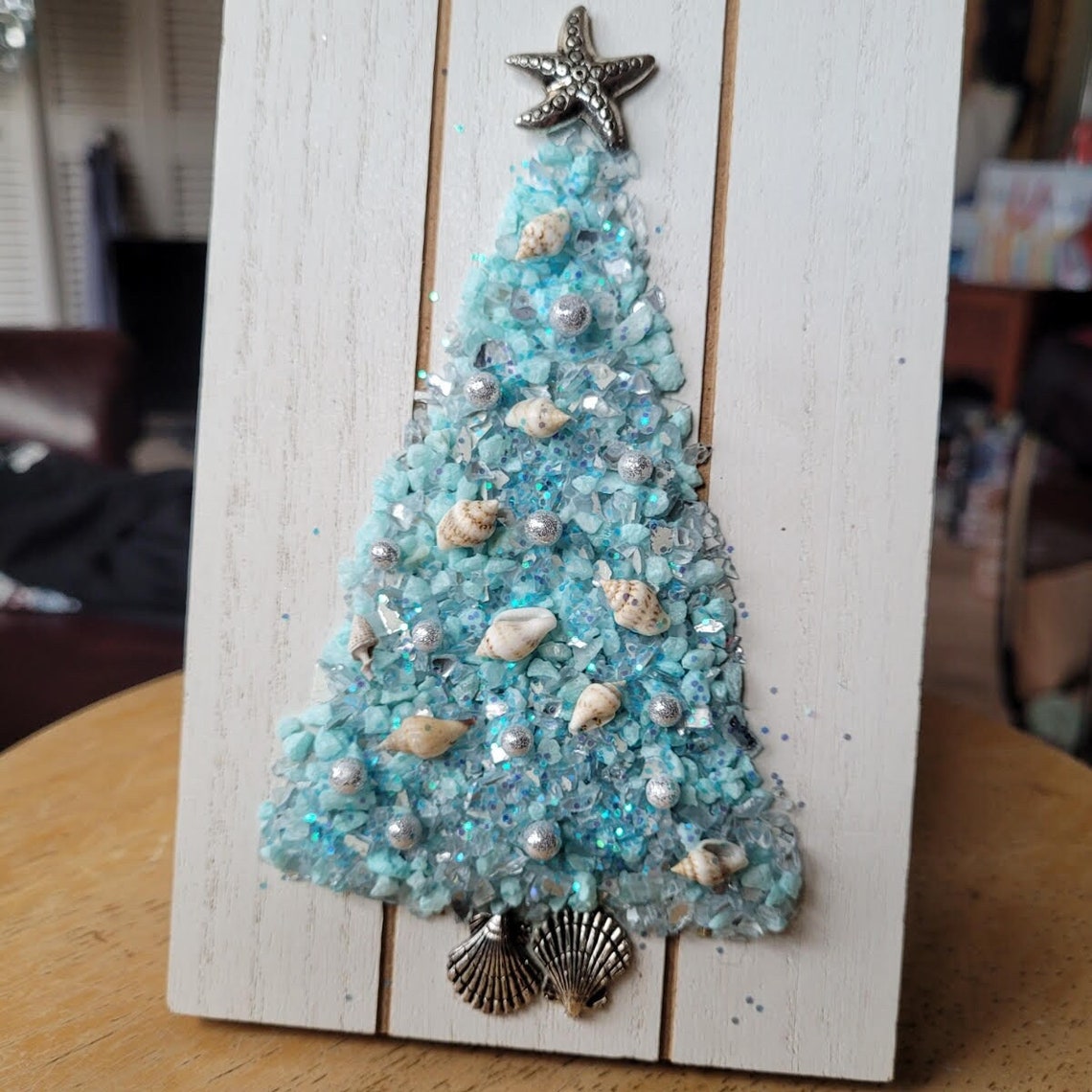 Glass Christmas Tree, Crushed Glass Art, One of a Kind Glass and Jewels ...