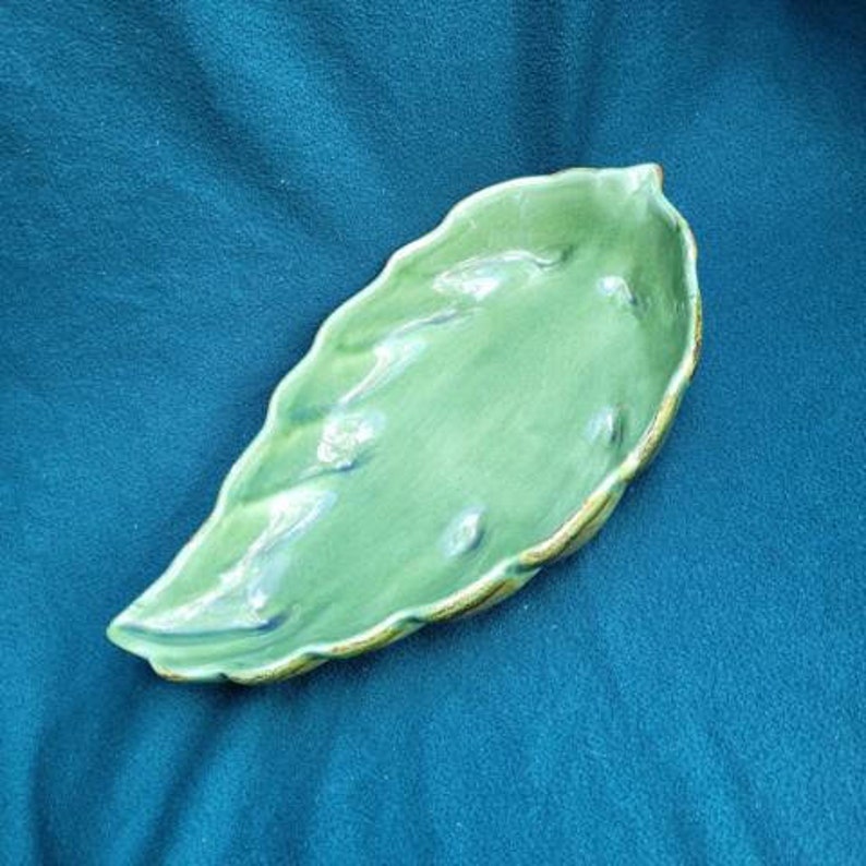 Mancer Italian Pottery MCM Vintage Green Leaf Hand-painted Rare Dish - Etsy