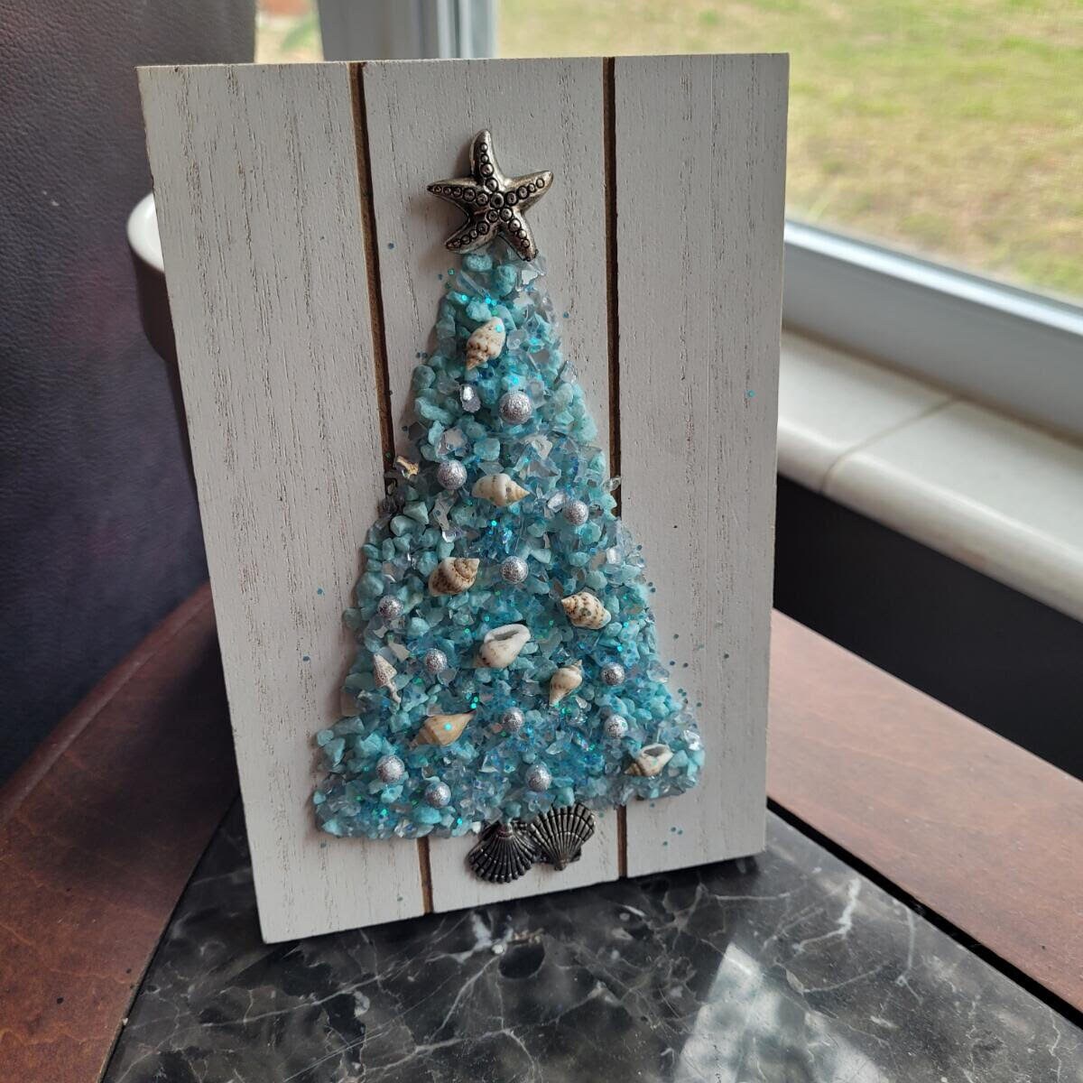 Glass Christmas Tree, Crushed Glass Art, One of a Kind Glass and Jewels ...