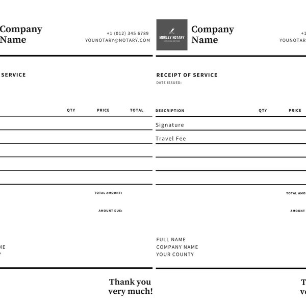 Notary Receipt Template - Etsy