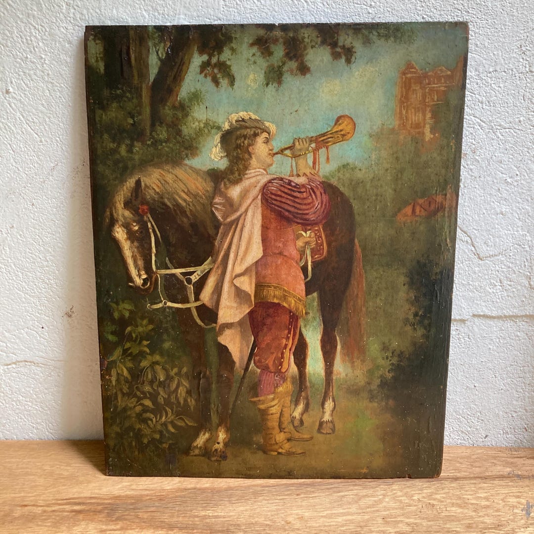 Original Fine Oil Painting on Oak Panel. Medieval Scene of a Herald ...