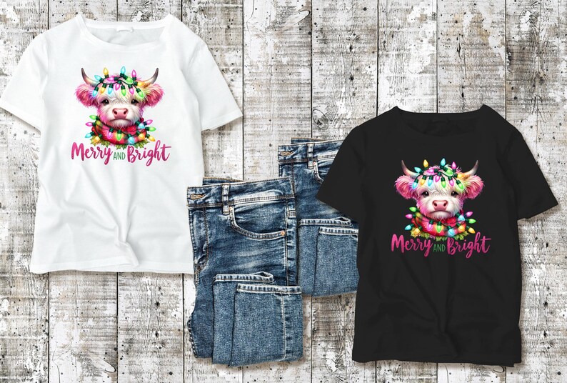 Merry and Bright Highland Cow Direct to Film Transfer - Etsy