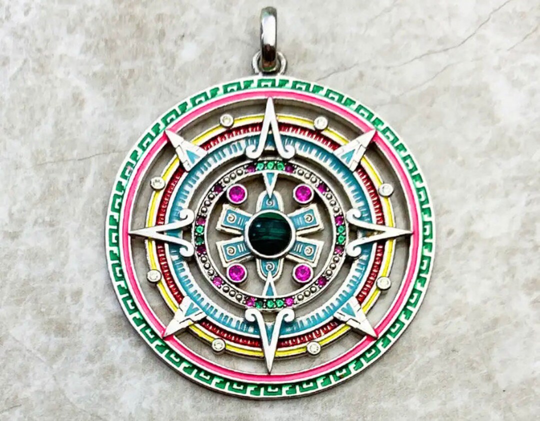 Lucky Symbol Charm Necklace, Golden Mythical Aztec Crystal Amulet ...