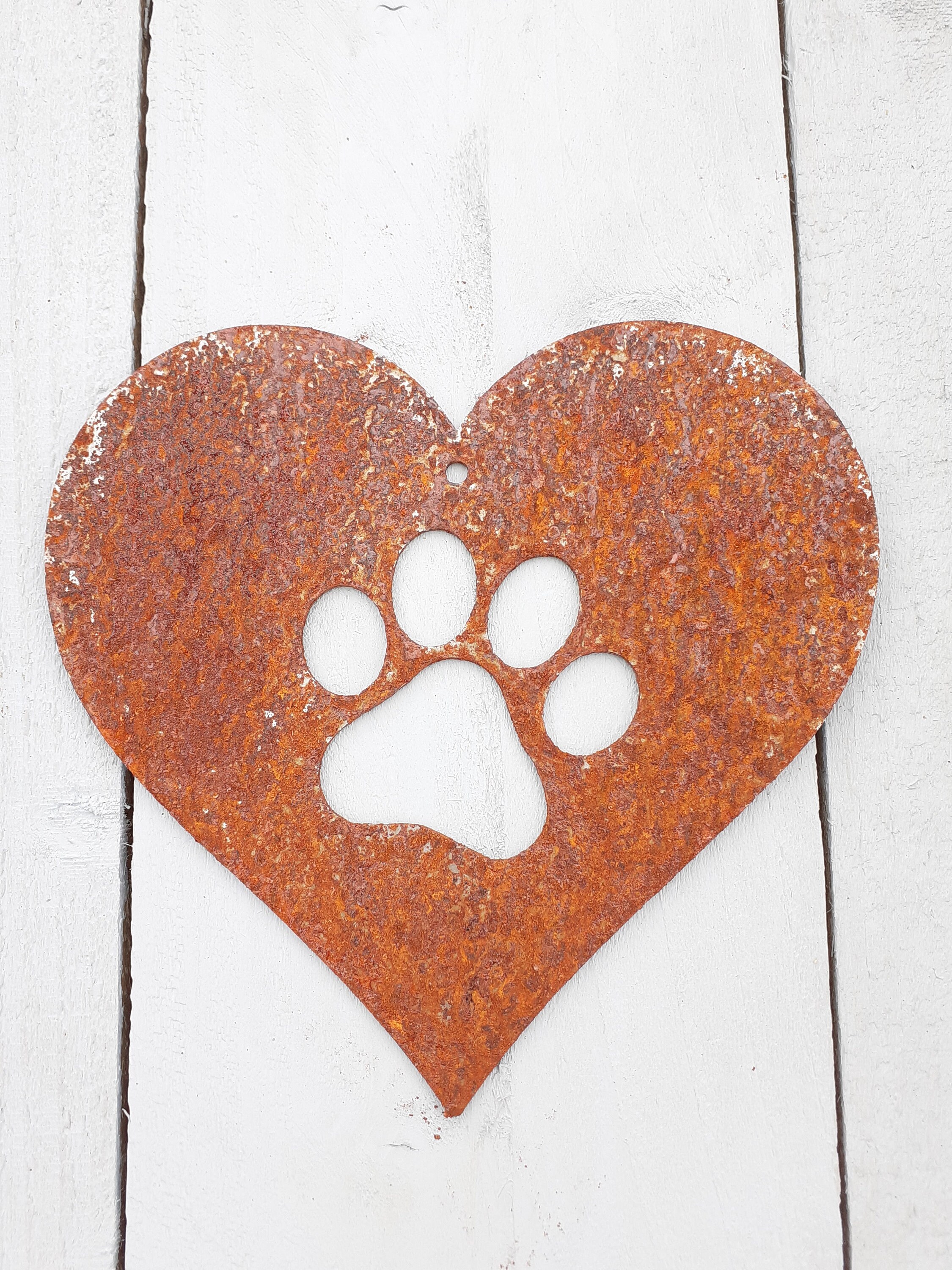 Rusty Love Heart With Paw Print Garden Decoration / Metal - Etsy UK