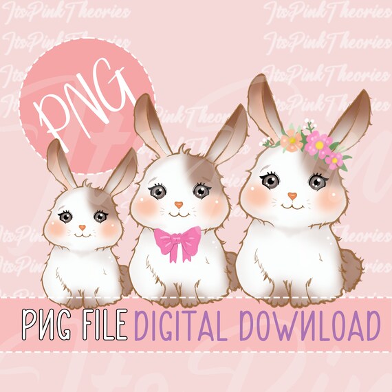 3 Cute Baby Bunnies PNG Watercolor Hand-drawn Bunny - Etsy