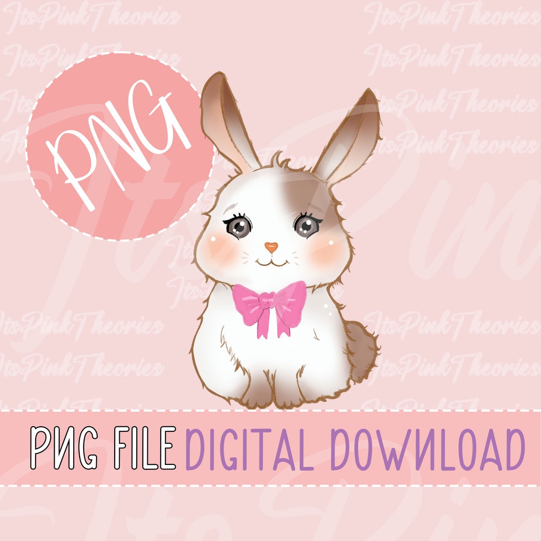 Cute Baby Bunny With Bow PNG | Hand-drawn | Bunny Lover | Nursery Decor ...