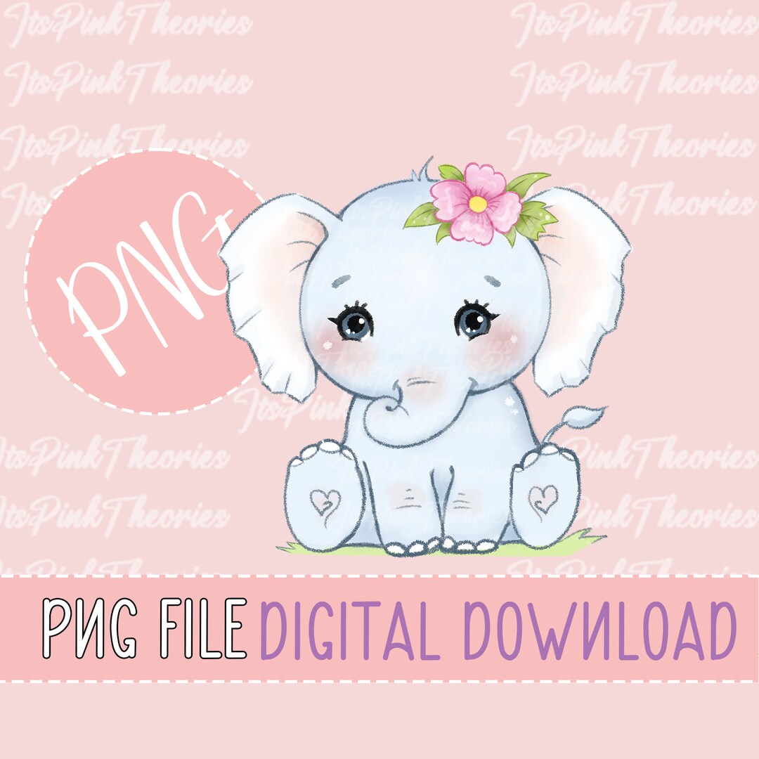 Cute Baby Elephant With Flower PNG Clipart - Digital Instant Download ...