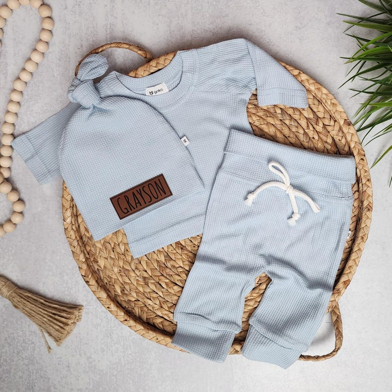 Baby Boy Coming Home Outfit | Personalized Waffle Set | Newborn Going ...