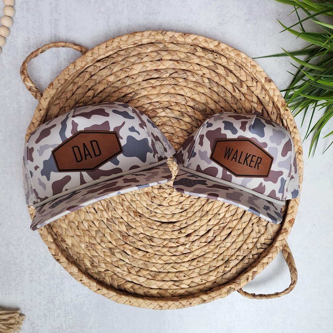 Camo Name Hat | Hexagon Leather Patch Snapback | Personalized Dad & Son Matching Hats | Each Hat ...