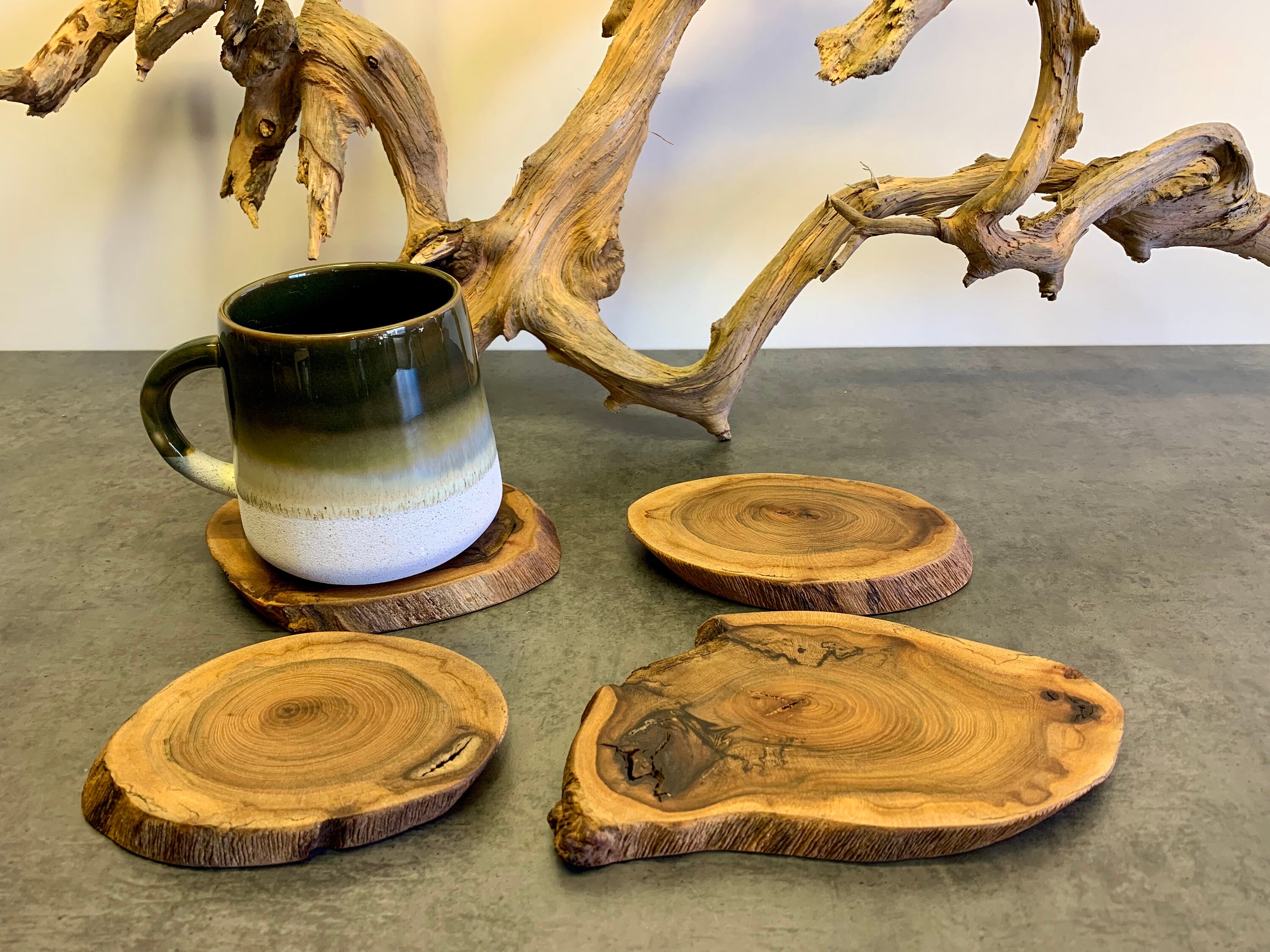 Rustic Live Edge Wooden Coasters Handmade From Elm With Burrs and ...