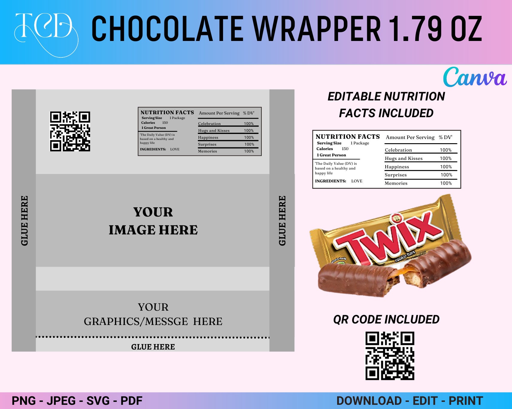 Twix Candy Wrapper Template Chocolate Bar Wrapper Template - Etsy