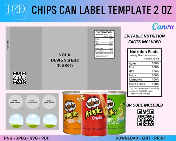 Party Favors & Games Label for Pringles Can Paper & Party Supplies etna ...