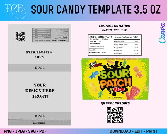 Sour Patch Kids 3.5 Oz. Candy Box Wrapper Template Candy - Etsy España