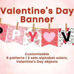 Valentines Day Printable Banner, Letters & Numbers Heart Banner ...
