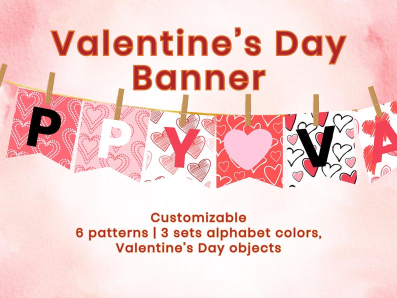 Valentines Day Printable Banner, Letters & Numbers Heart Banner ...