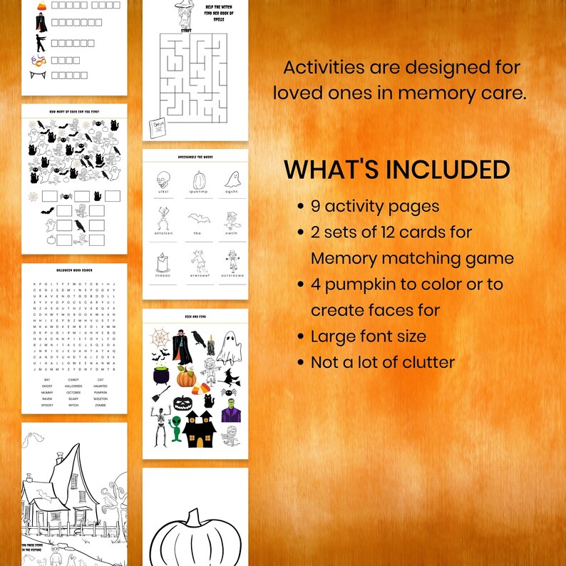 Halloween Activity Pages, Dementia Brain Games, Alzheimer’s Printables ...