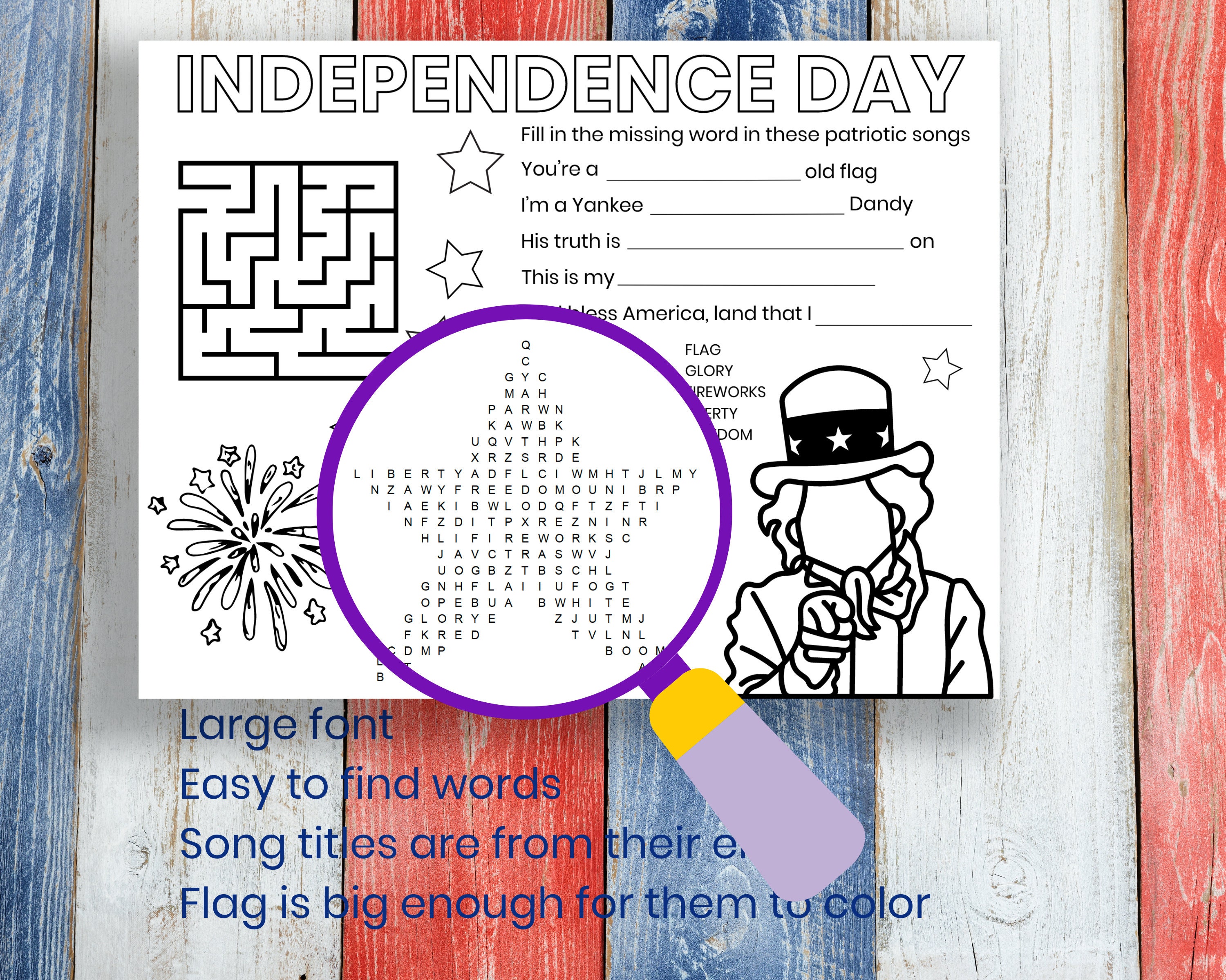 July 4th Activity Mat, Dementia Activity, Patriotic Holiday Activity ...