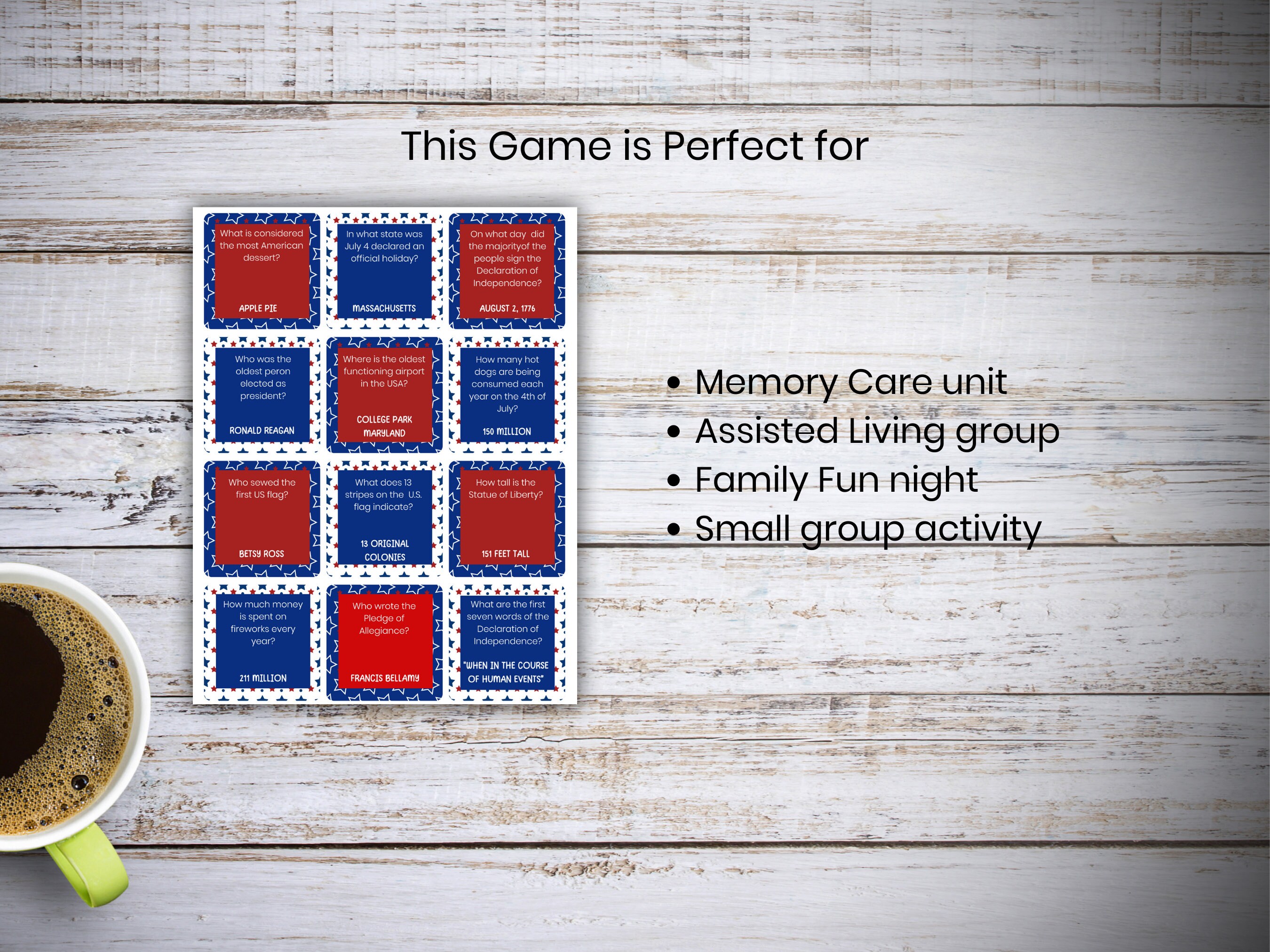 4th of July Trivia Cards, Dementia/alzheimer Memory Game, Memory Care ...