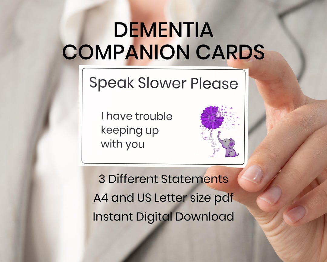 Dementia Companion Card, Dementia Awareness, Alzheimers Cards to Hand ...