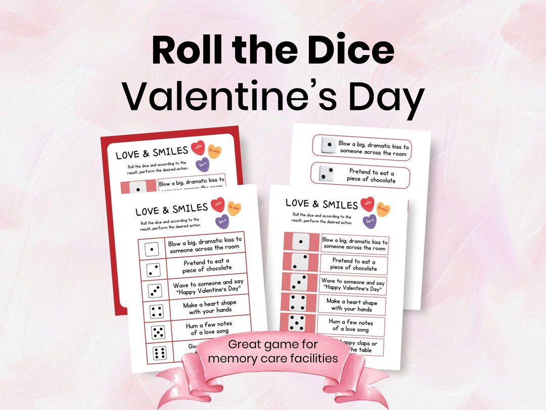 Roll the Dice Game for Valentine's Day, Dementia Activity, Valentine ...
