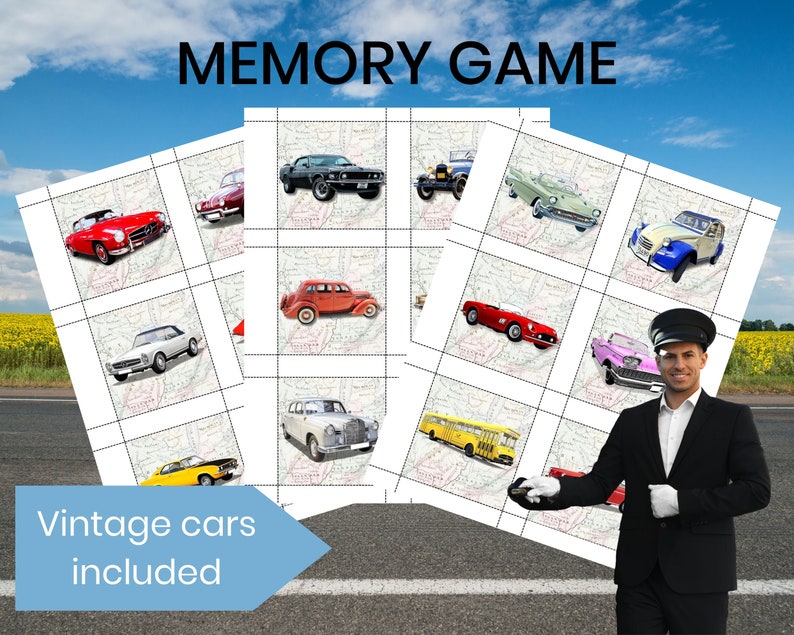 Memory Game Vintage Car Matching Game Adult Brain Games for Seniors ...
