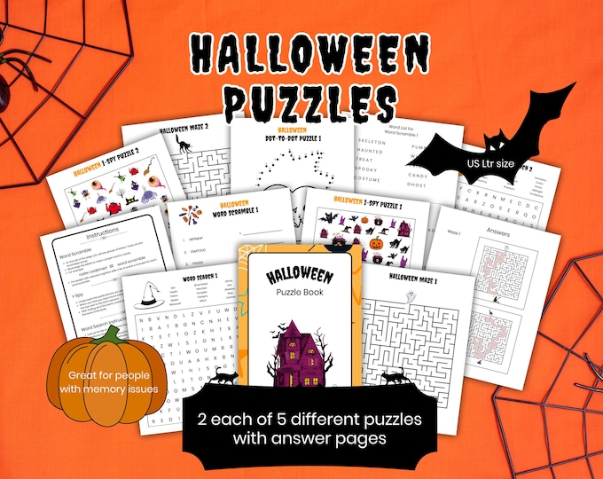 Halloween Puzzles for Adults, Dementia Memory, Printables for Dad ...