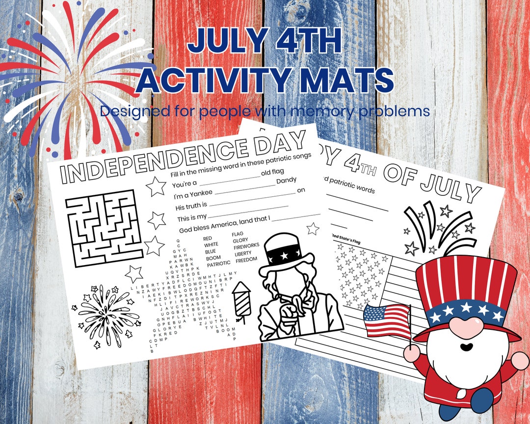 July 4th Activity Mat, Dementia Activity, Patriotic Holiday Activity ...