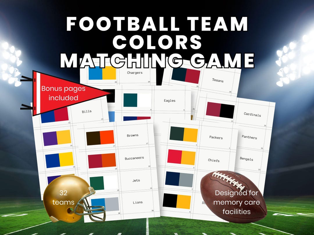 Football Team Colors Matching Game, Football Party Game, Dementia ...