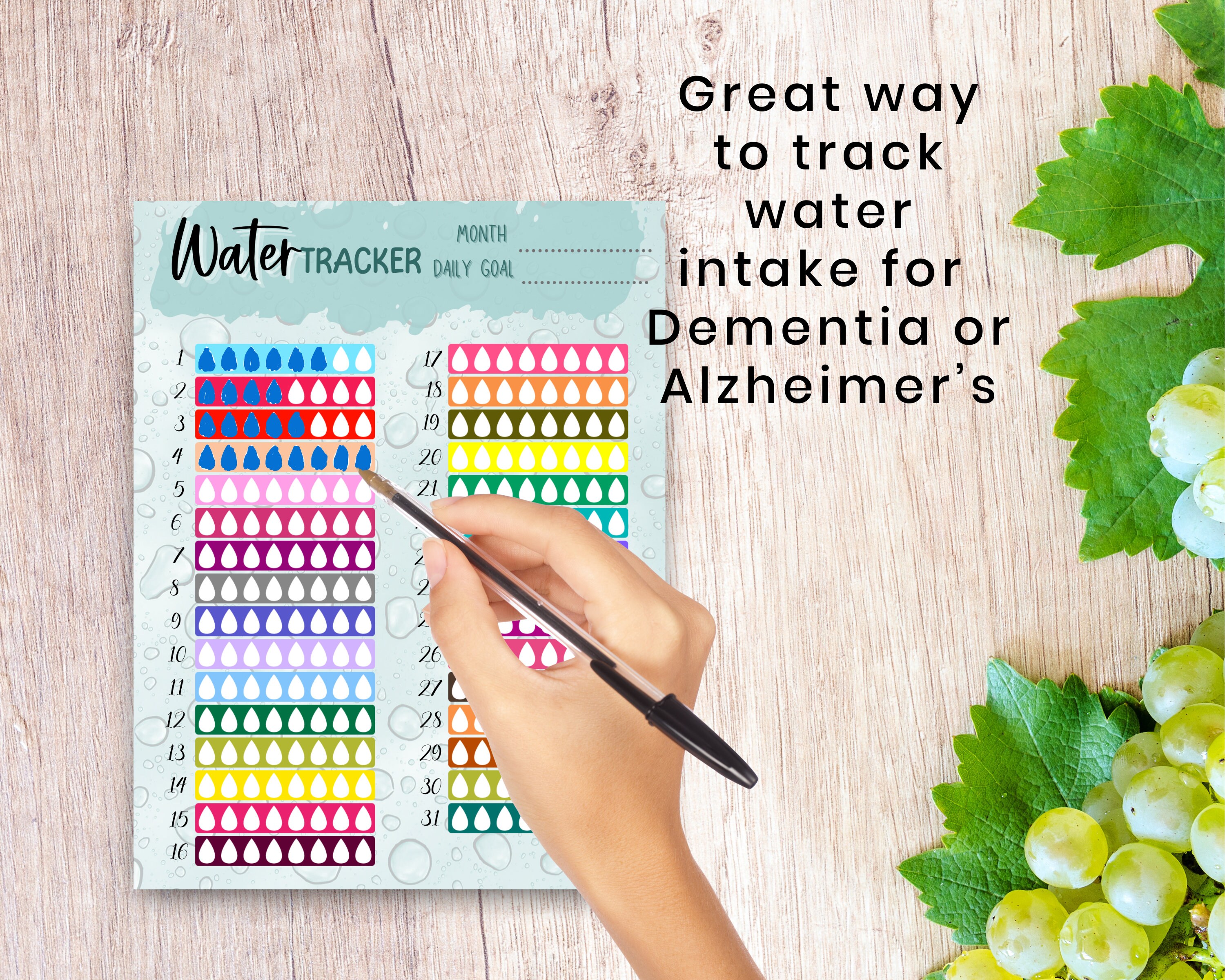 Monthly Water Tracker Printable, Dementia Water Tracker, Dementia ...