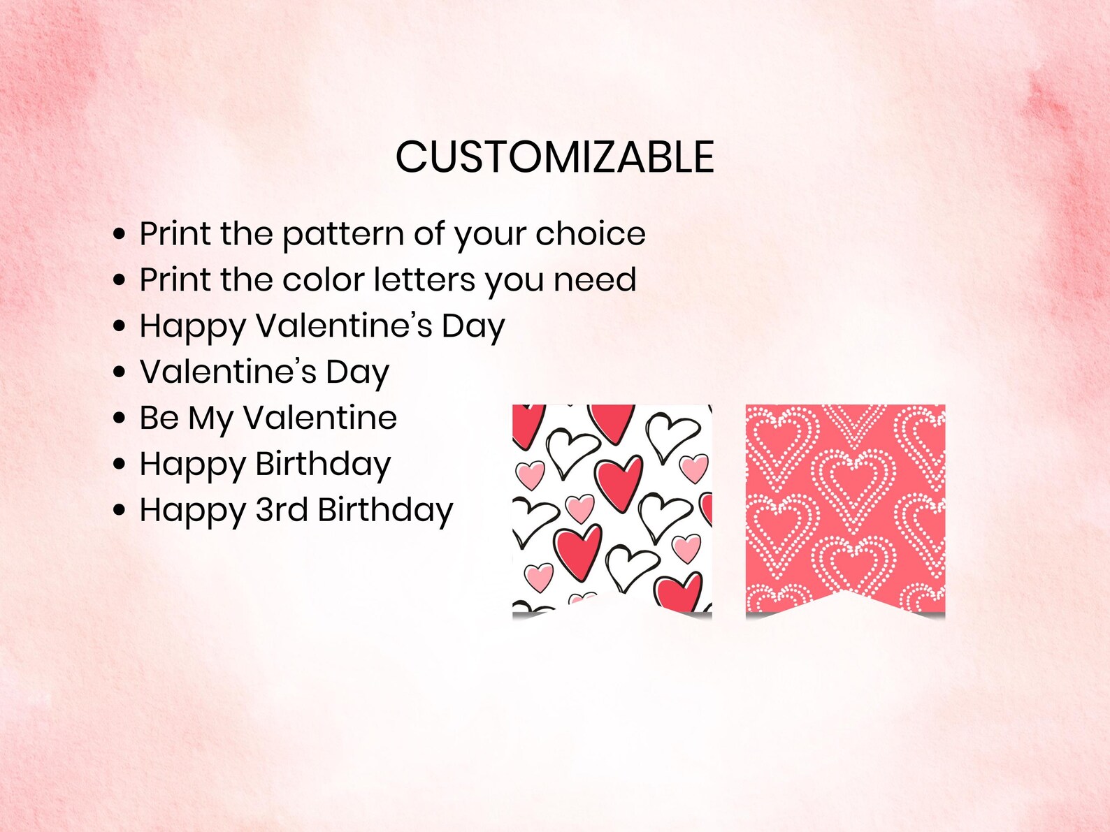 Valentines Day Printable Banner, Letters & Numbers Heart Banner ...