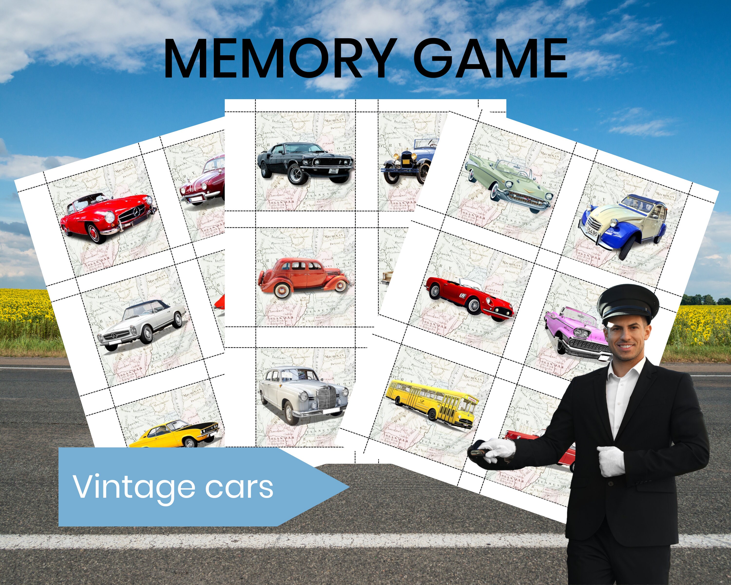 Memory Game Vintage Car Matching Game Adult Brain Games for Seniors ...