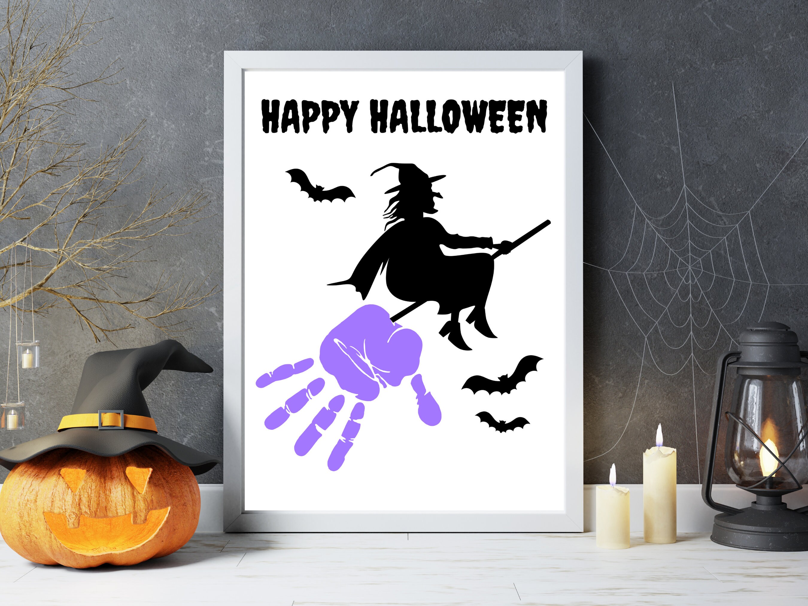 Witch on Broom Handprint Art, Halloween Handprint Art, Fall Handprint ...