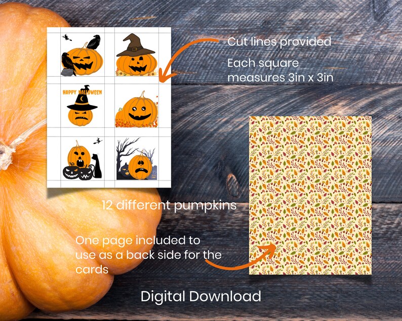 Memory Matching Game, Halloween Matching Flashcards, Pumpkin Matching ...