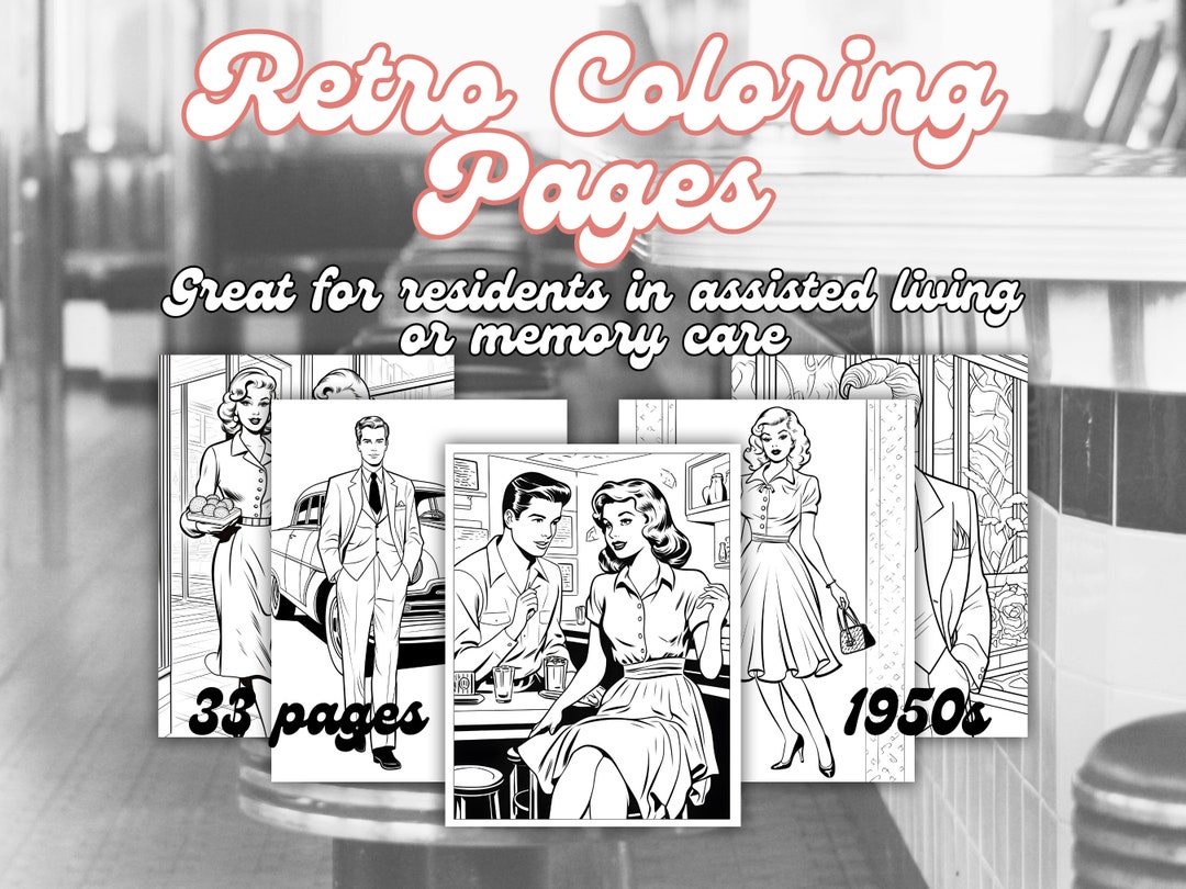 Retro Adult Coloring Pages, 1950s Retro Coloring Pages, Fun for Seniors ...