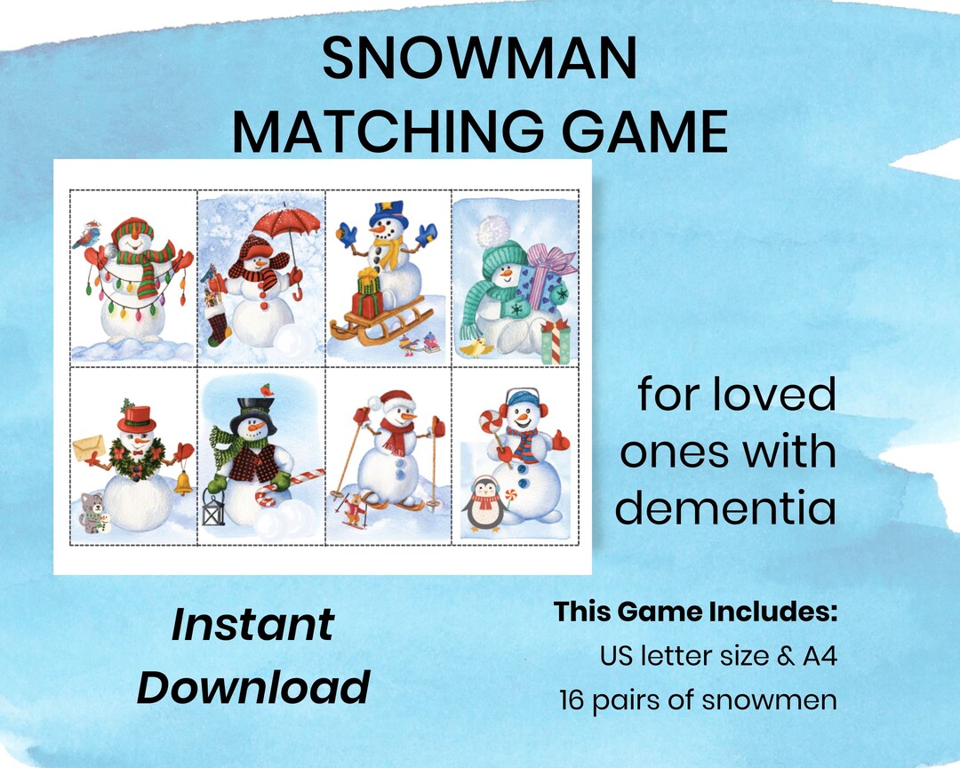 Printable Snowman Matching Game Dementia, Dementia Memory Game ...