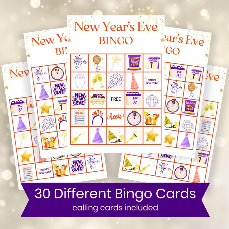 New Years Eve 30 Printable Bingo Cards, Dementia Activity, Holiday ...