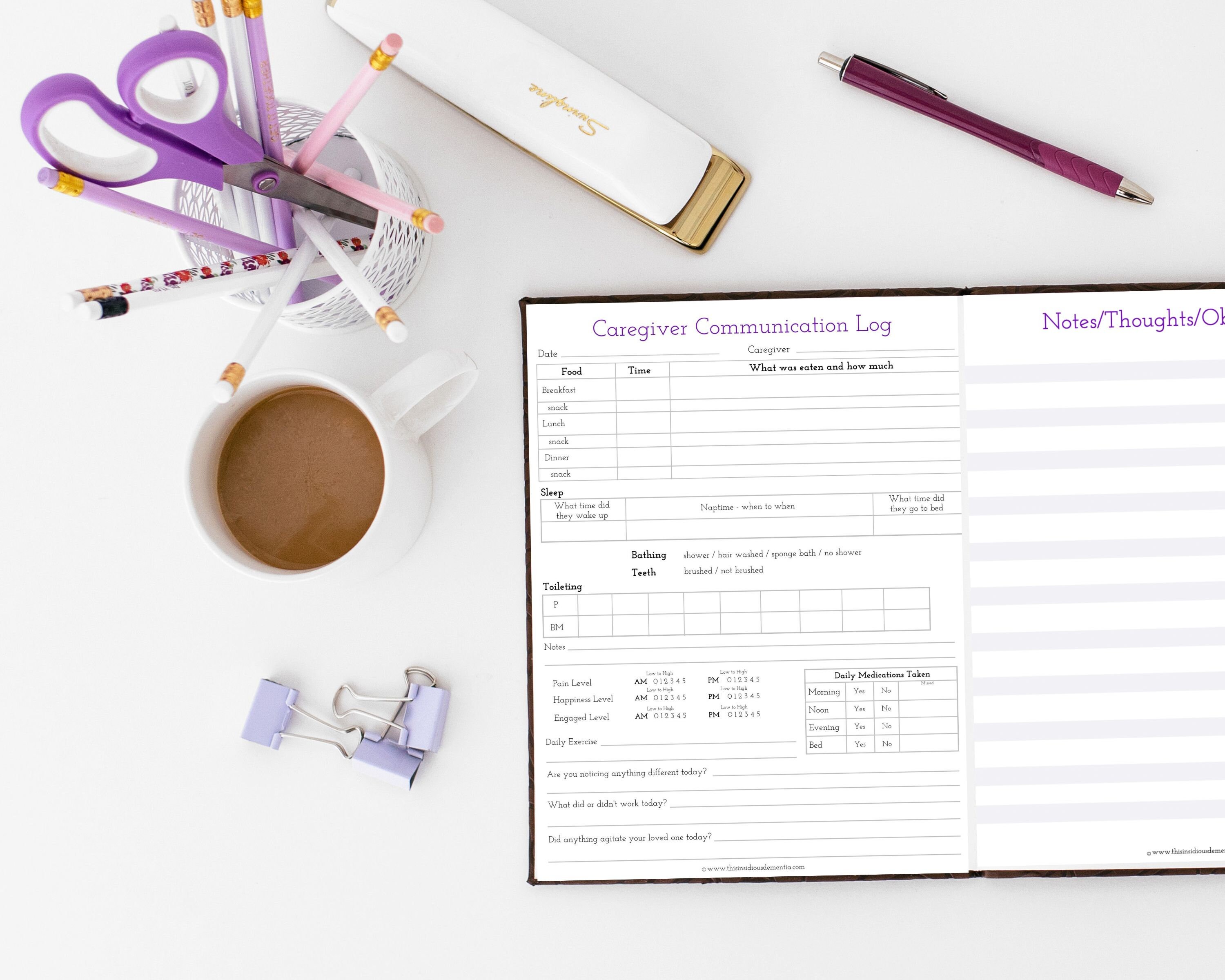 Dementia Daily Care Log, Daily Caregiver Log, Family Caregiver Daily ...