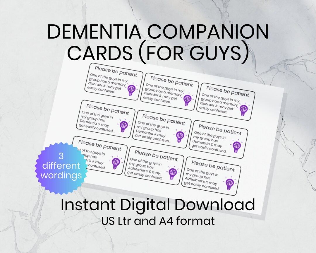 Alzheimer’s Dementia Men’s Companion Card, My Companion Has a Memory Disorder Card, Companion ...
