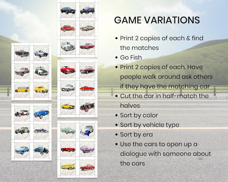 Memory Game Vintage Car Matching Game Adult Brain Games for Seniors ...