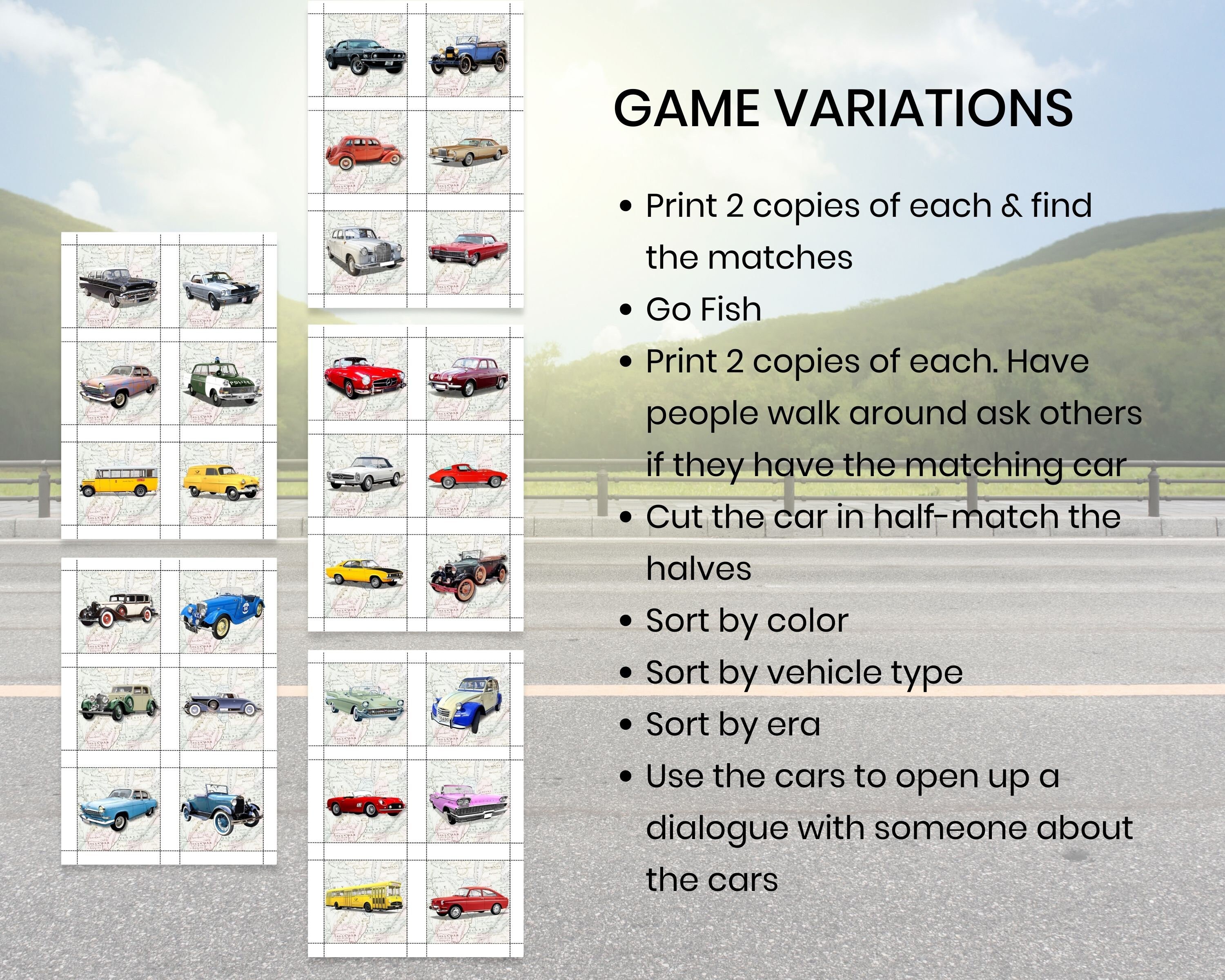 Memory Game Vintage Car Matching Game Adult Brain Games for Seniors ...