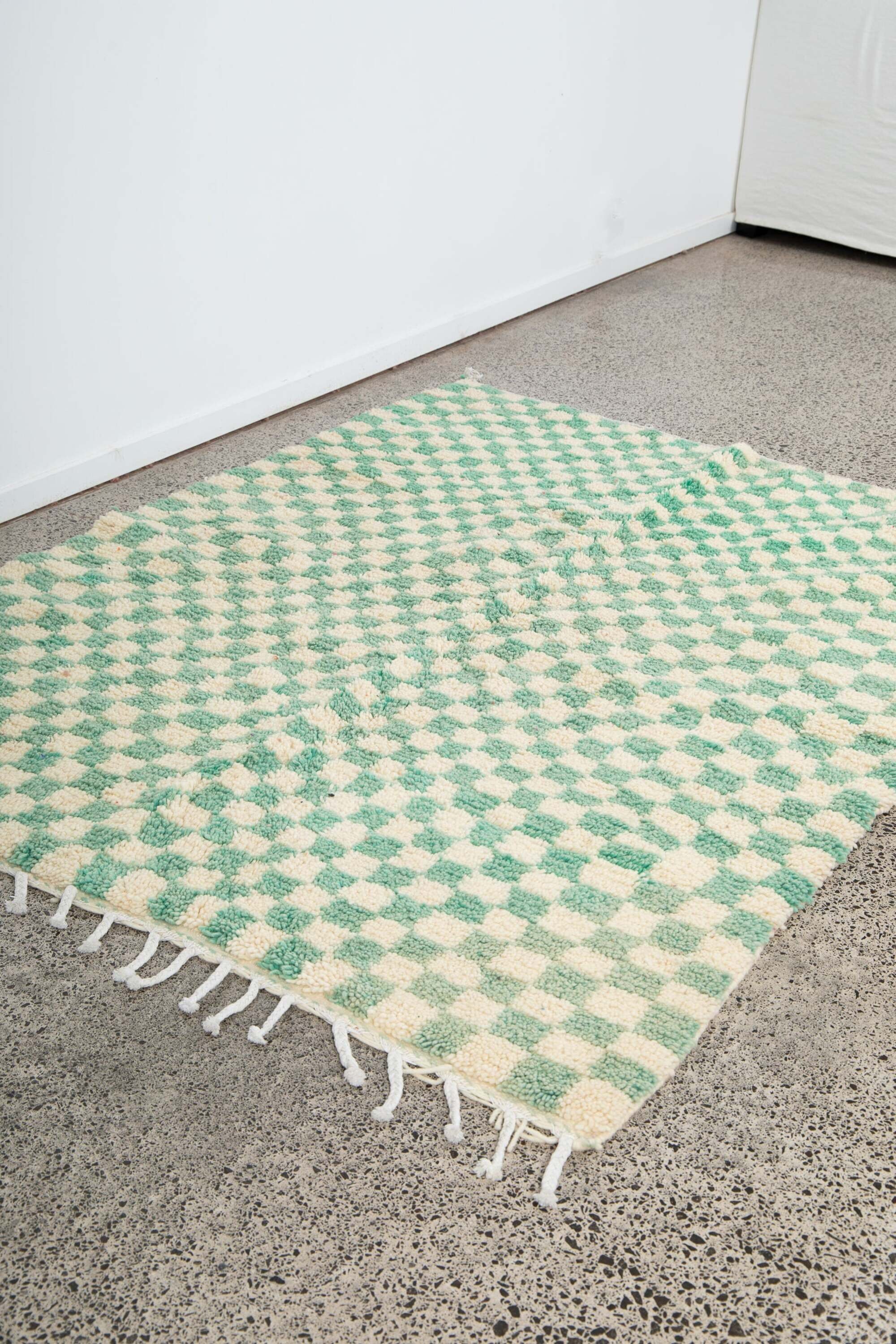 Custom Green and White Checkered Moroccan Rug Unique Handwoven Design ...