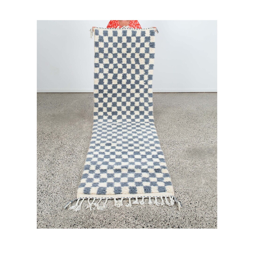 Custom Gray and White Checkered Runner Rug Boho Minimalist - Etsy