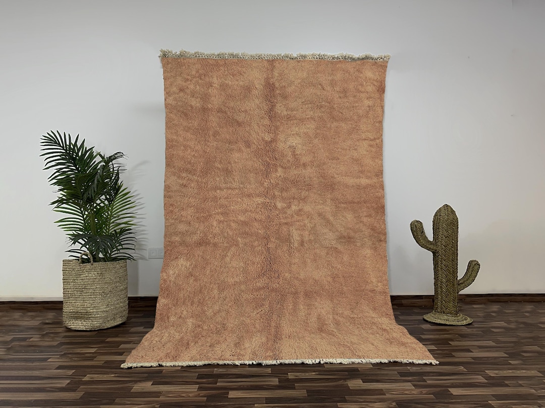Caramel Beni Ourain Rug, Handwoven Beige Wool Shag, Warm Moroccan Area ...