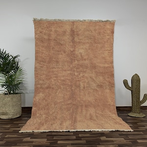 Caramel Beni Ourain Rug, Handwoven Beige Wool Shag, Warm Moroccan Area ...