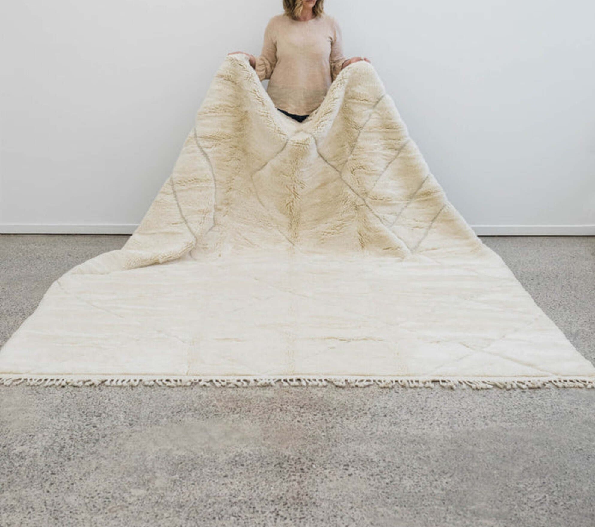 Authentic Custom Moroccan Beni Mrirt Rug Creamy White Modern Scandi ...