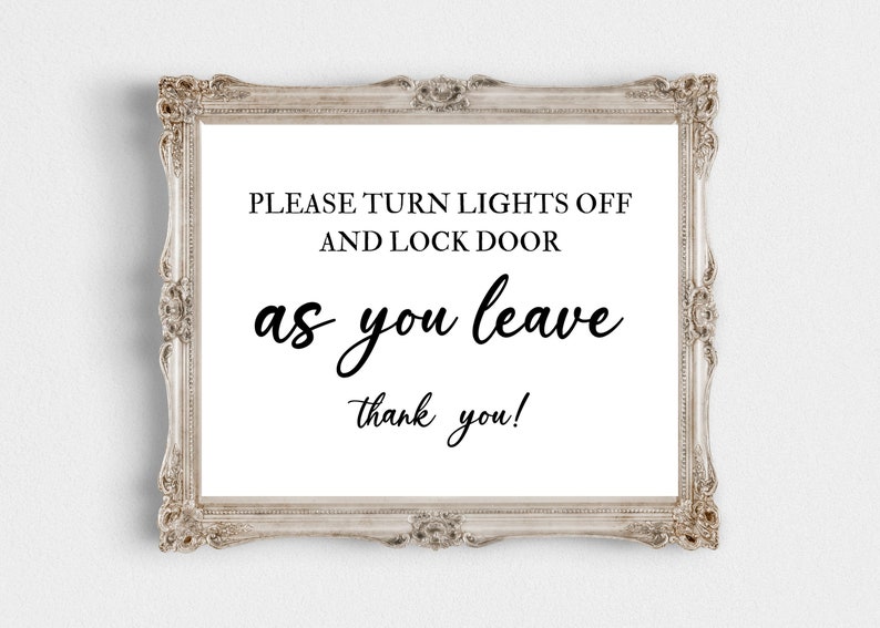 Please Turn off Light and Lock the Door as You Leave Printable-vacation Rental Downloadable-8"x ...