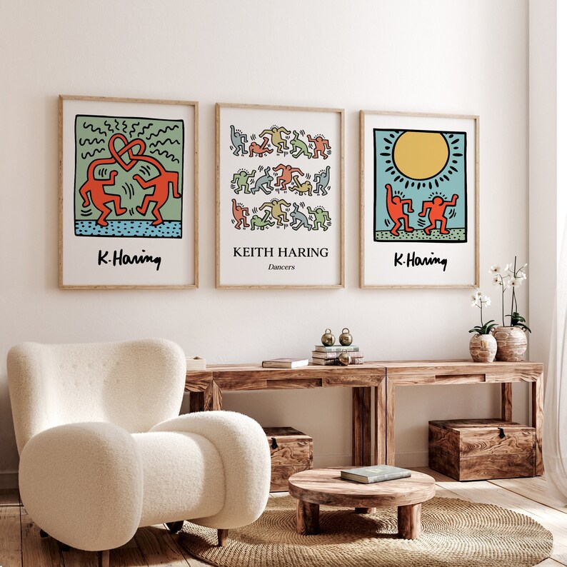 Keith Haring Print, 3 Piece Wall Art, Set of 3 Gallery Exhibition ...