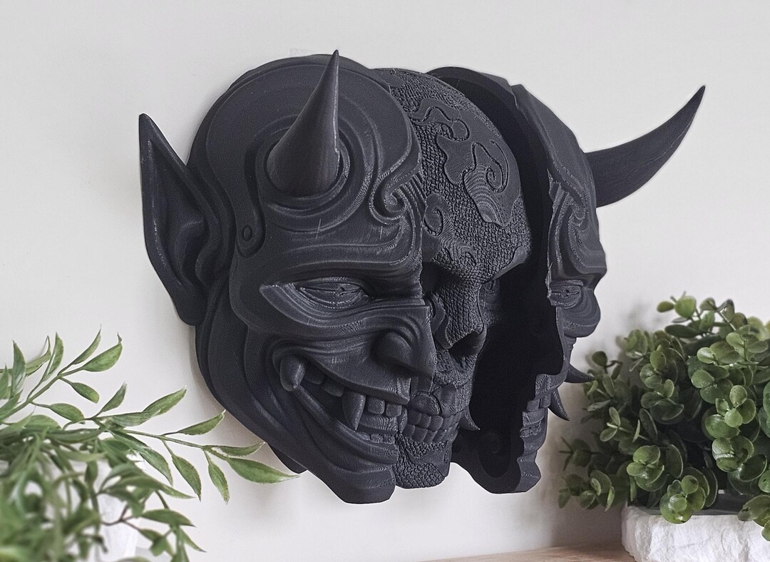 Oni Death Mask – 3D Printed Japanese Demon Skull Wall Art, Gothic ...