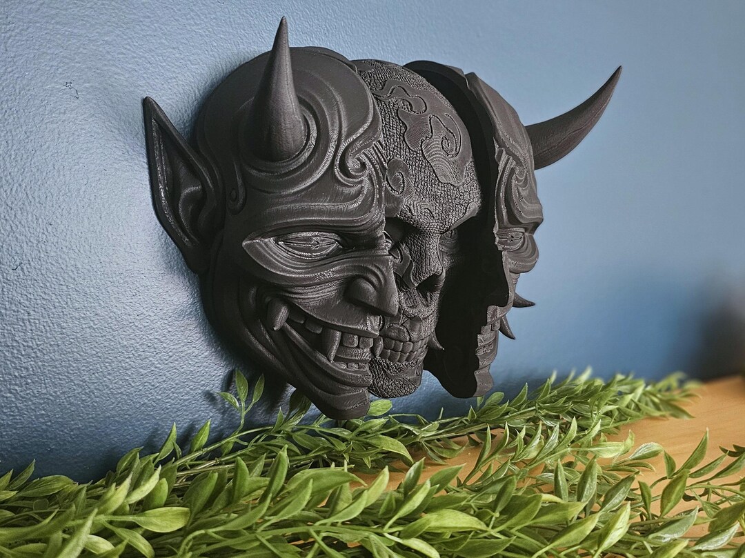 Oni Death Mask – 3D Printed Japanese Demon Skull Wall Art, Gothic ...