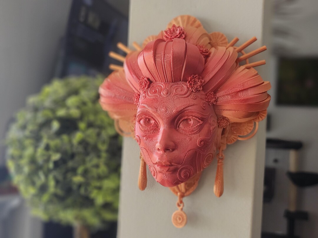 Large Geisha Wall Mask – 3D Printed Japanese Wall Sculpture (3 Sizes ...